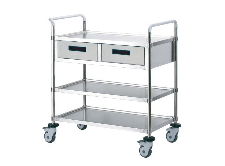 รถเข็นสแตนเลส3ชั้น2ลิ้นชัก เกรด304 ขนาด (LxDxH/mm) : 780 x 530 x 1000